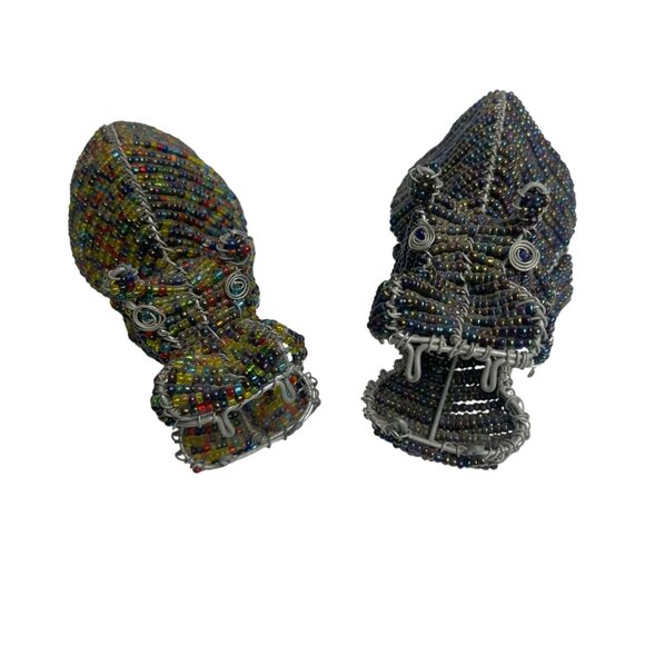 Accents | 2 South African Folk Art Beaded Wire Hippo Sculptures Safari ...